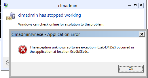 clmadminsvr.exe - Application Error "The exception unknown software ...