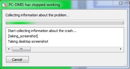 PC-DMIS crashed with an error message "PC-DMIS has stopped working".